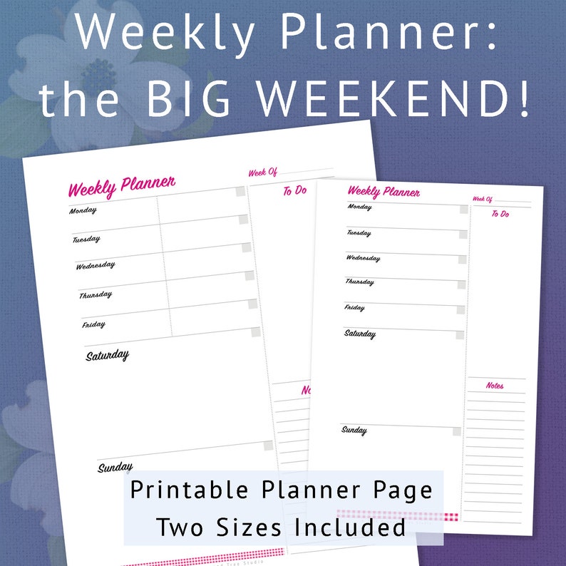 Printable Weekly Planner Page With Big Weekend US Letter and - Etsy