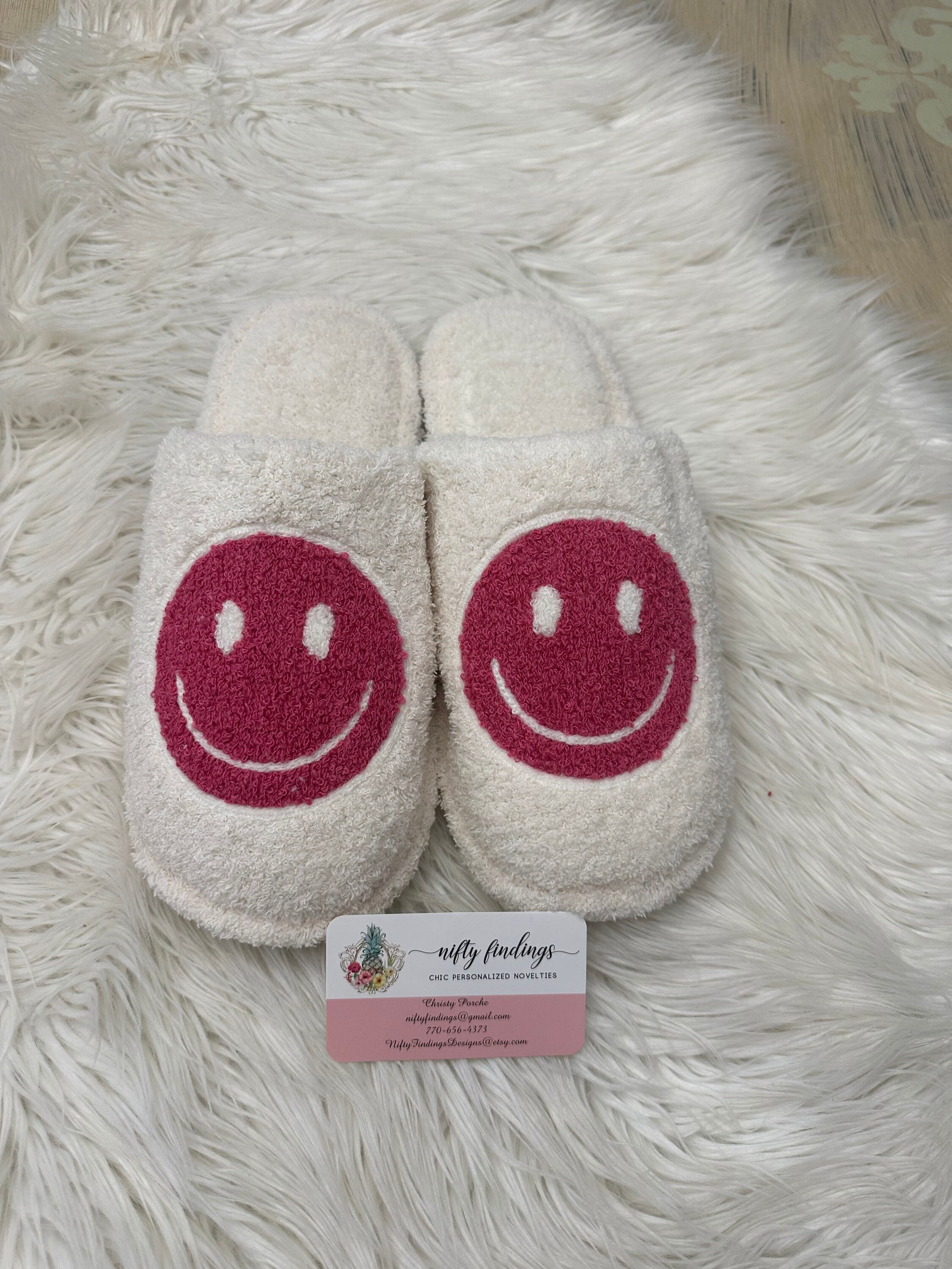 Smiley Face Happy Slippers Luxury Plush Smiley Face Slippers Hot Pink Teal Or Lavender Slippers