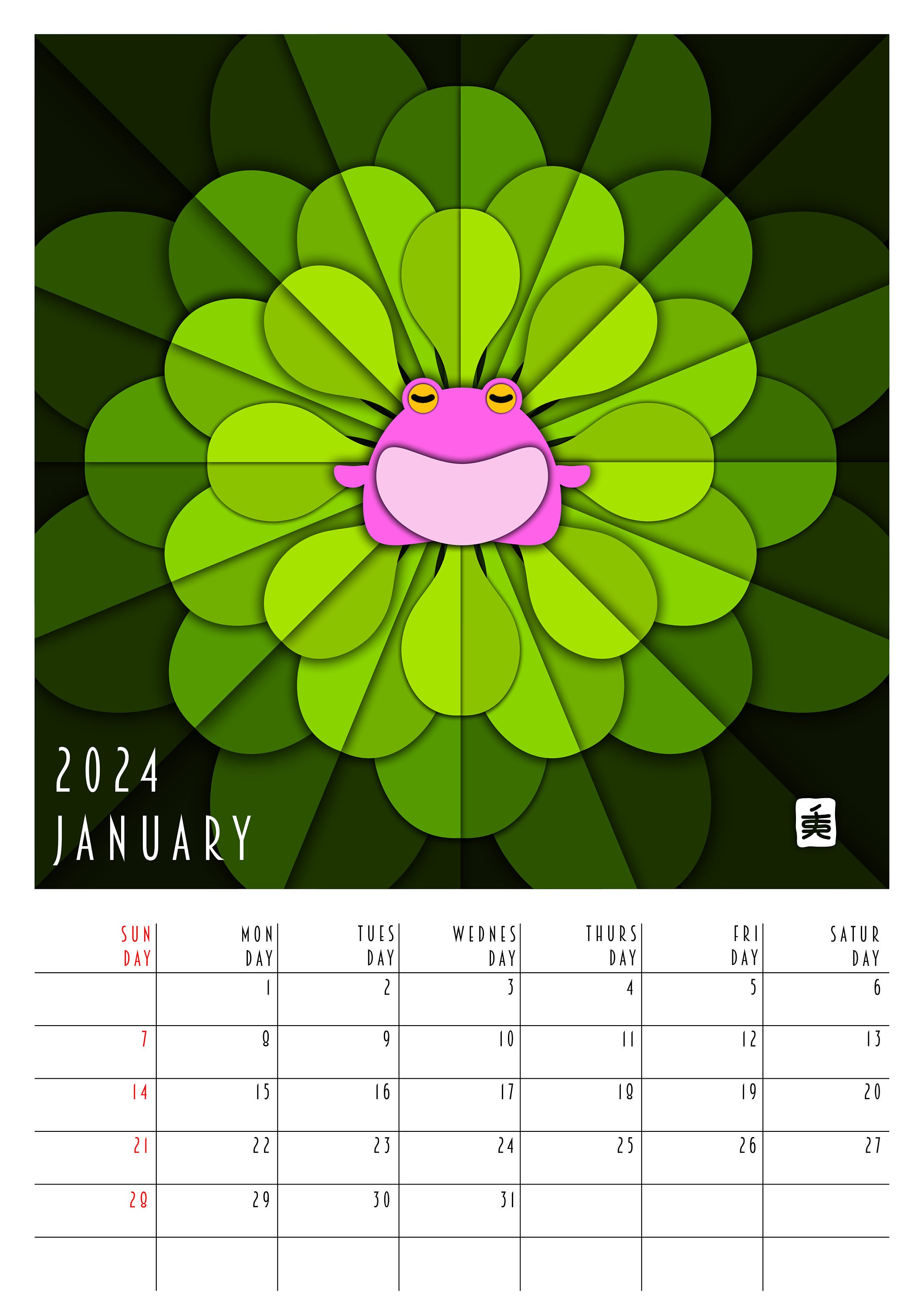 Zen Frog Calendar 2024 Instant Download Printable 1 PDF 12 Monthly JPG ...