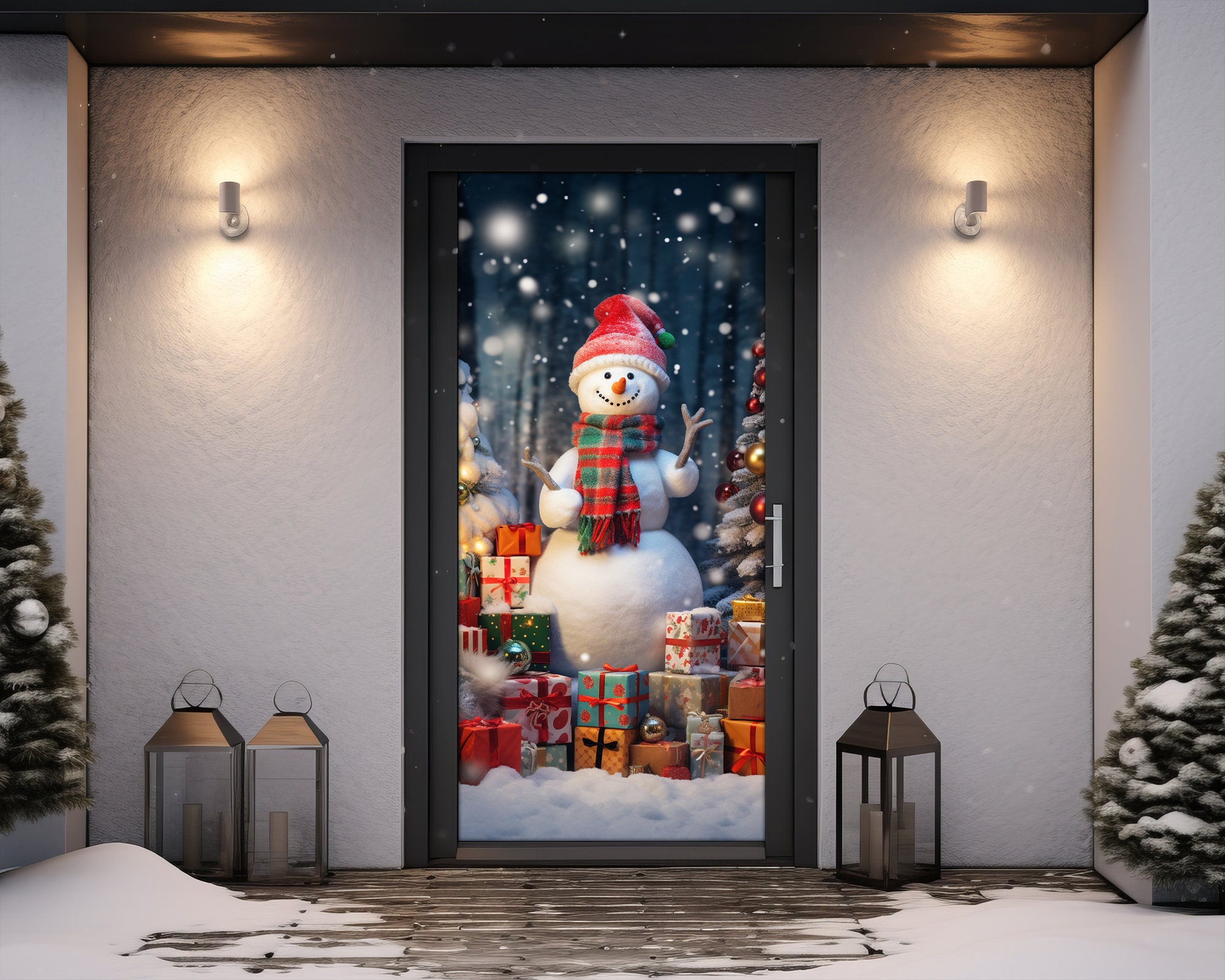 Christmas Snowman Door Decal, Door Fabric Banner, Holiday Door ...