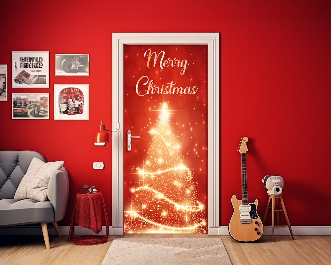 Merry Christmas Door Decal, Christmas Tree Door Fabric Banner, Door ...