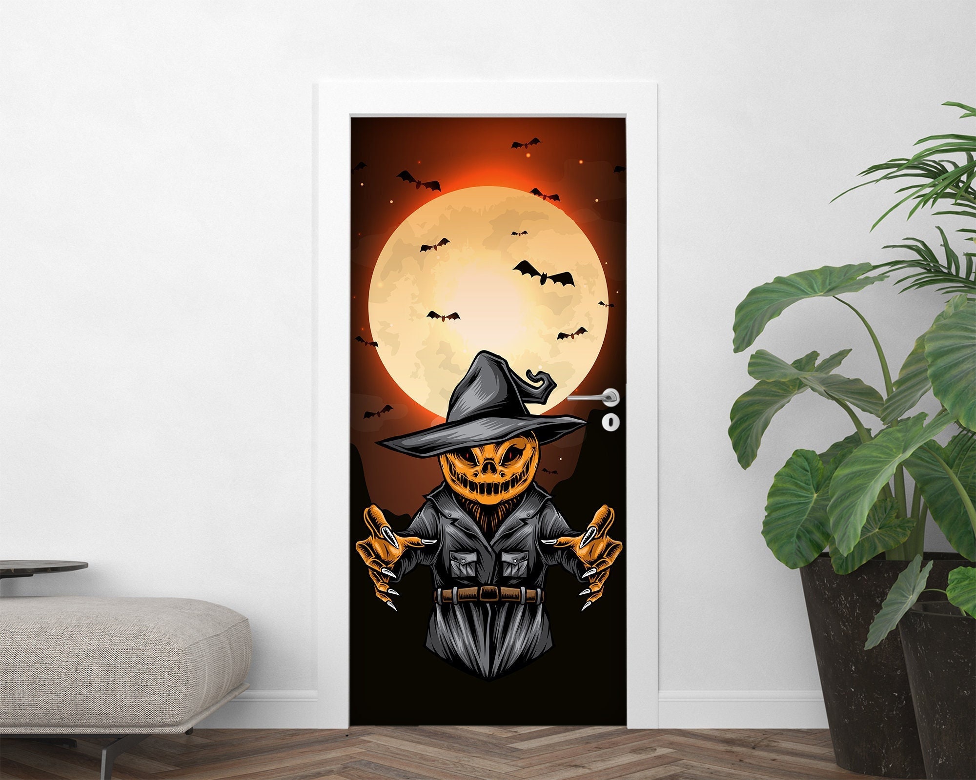 Halloween Door Decal, Scary Pumpkin Decal Stickers