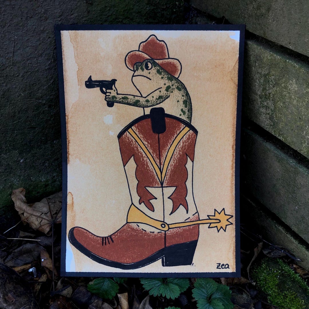 Cowboy Frog Tattoo Flash Print - Etsy