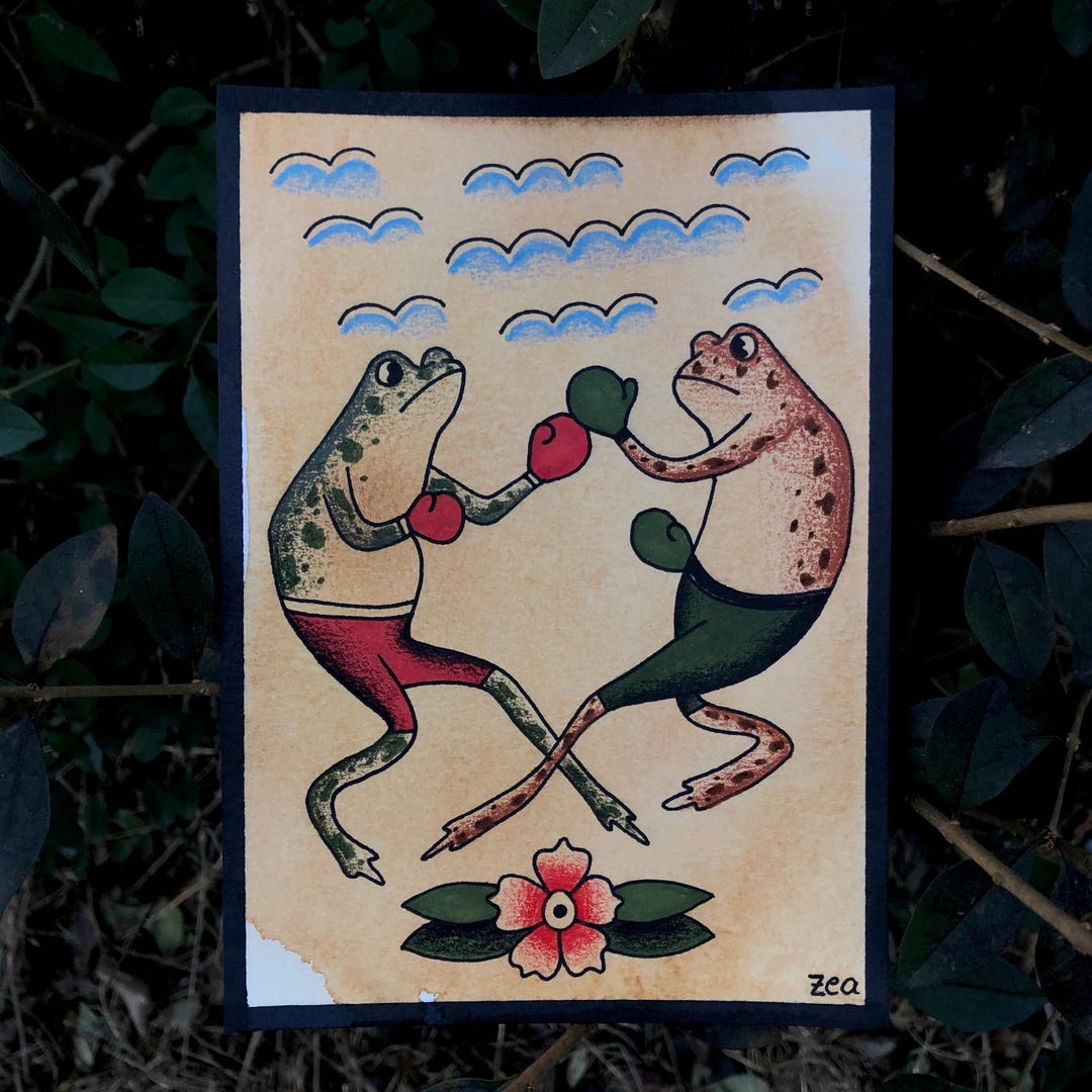 Boxing Frogs Tattoo Flash Print - Etsy