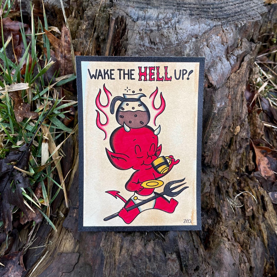 Wake up Tattoo Flash Print - Etsy