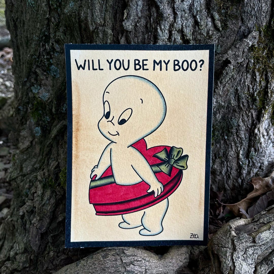 Boo Valentine Tattoo Flash Print - Etsy