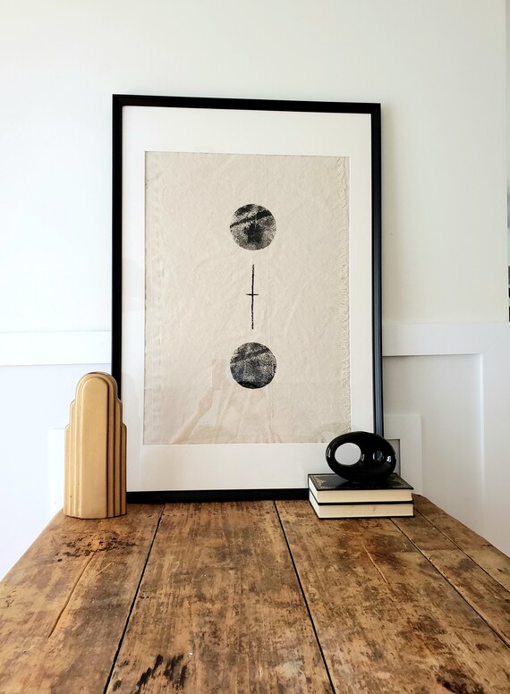 BALL AND CHAIN Block Print Textile Art in Black Stamp Art on | Etsy