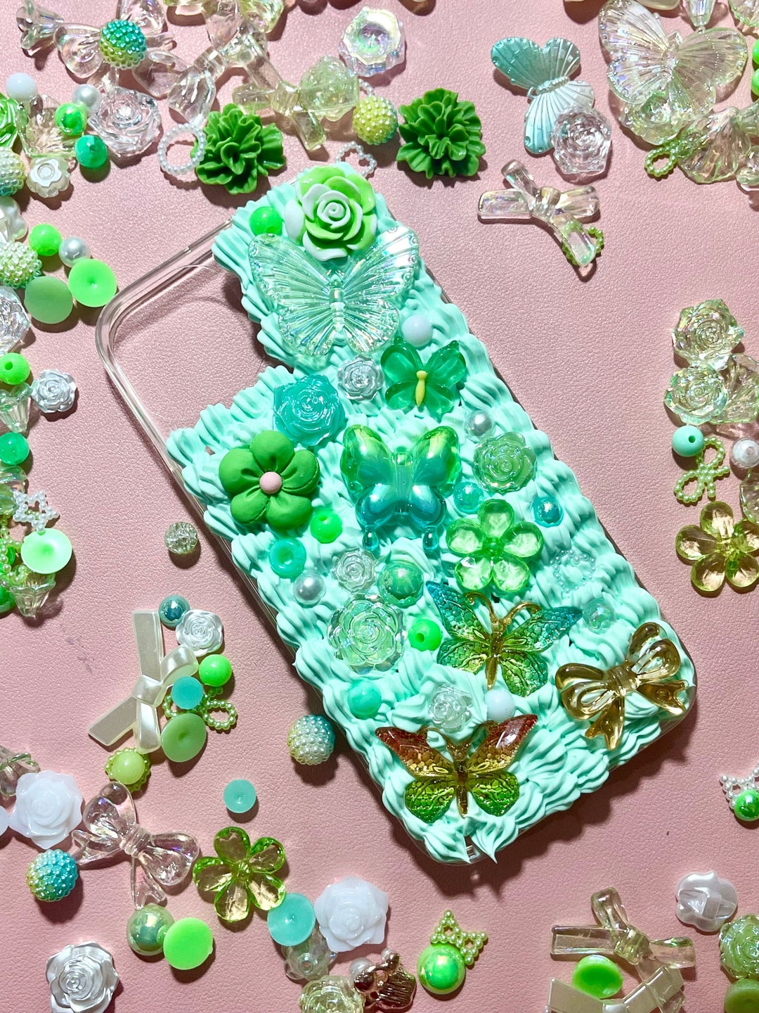 Green Phone Case With Name Green iPhone Case With Charms Green Phone ...