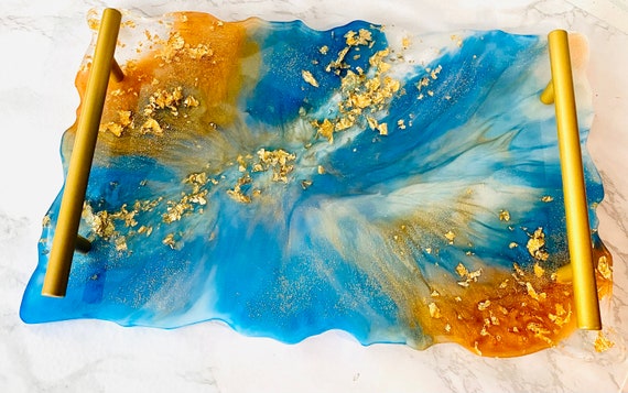 Blue White & Gold Tray Resin Tray Ocean Blue Resin Tray | Etsy