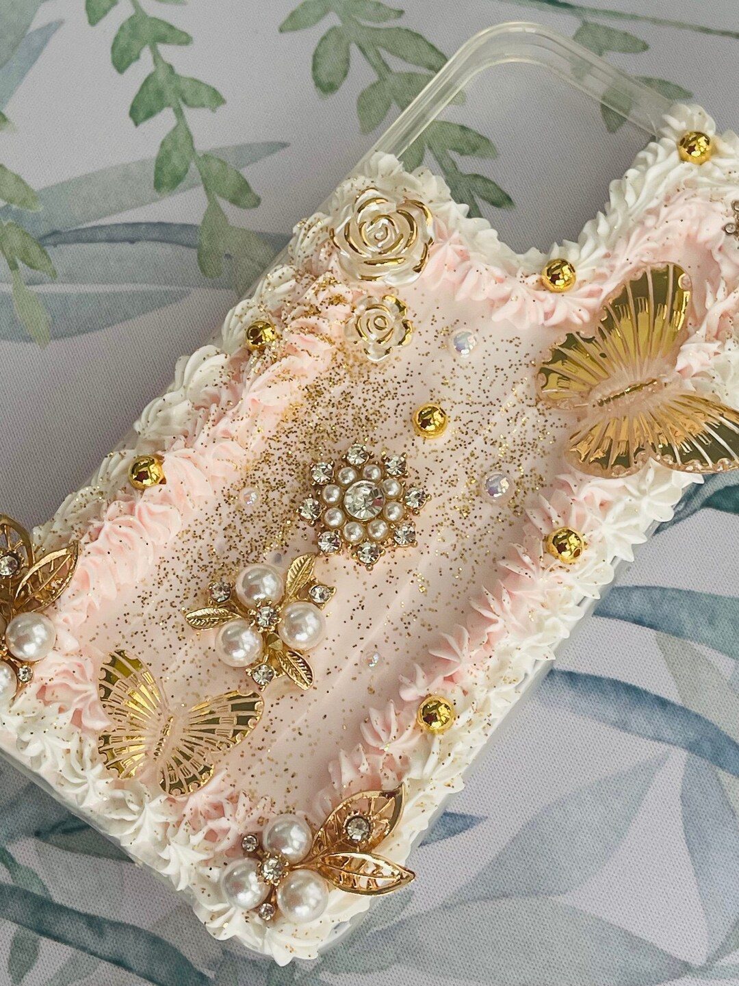 White and Gold Phone Case With Name White iPhone Case With Charms ...