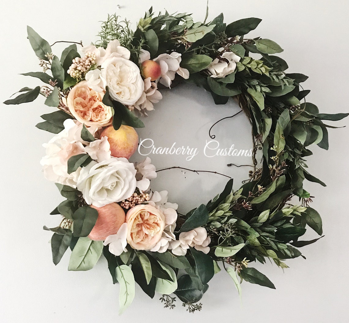 Peach Wreath.fall Peach Wreath. Front Door Wreath. Year Round Wreath ...