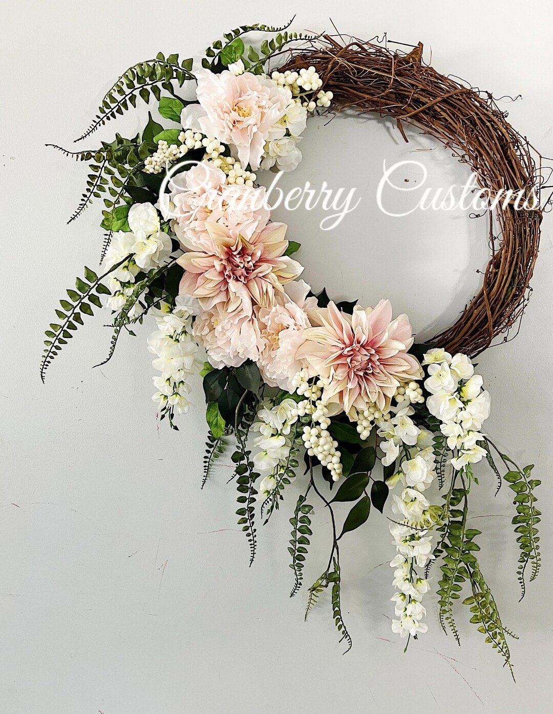 Dahlia Wreath. Wisteria Wreath. Pink Flower Wreath. Wreaths. Spring ...