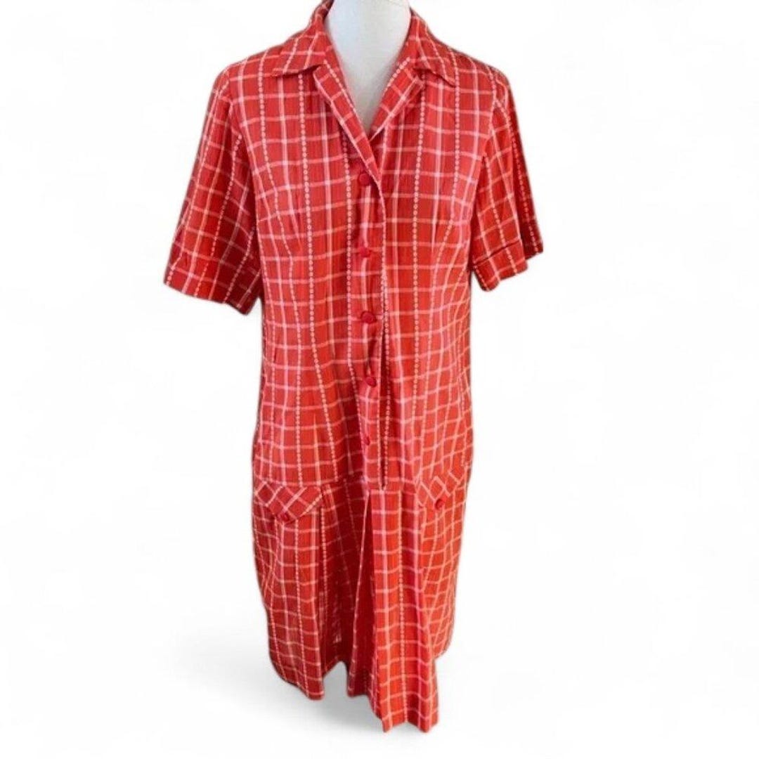 Helen Henslee Vintage Red Plaid House Dress M / L | Cottagecore Meets ...