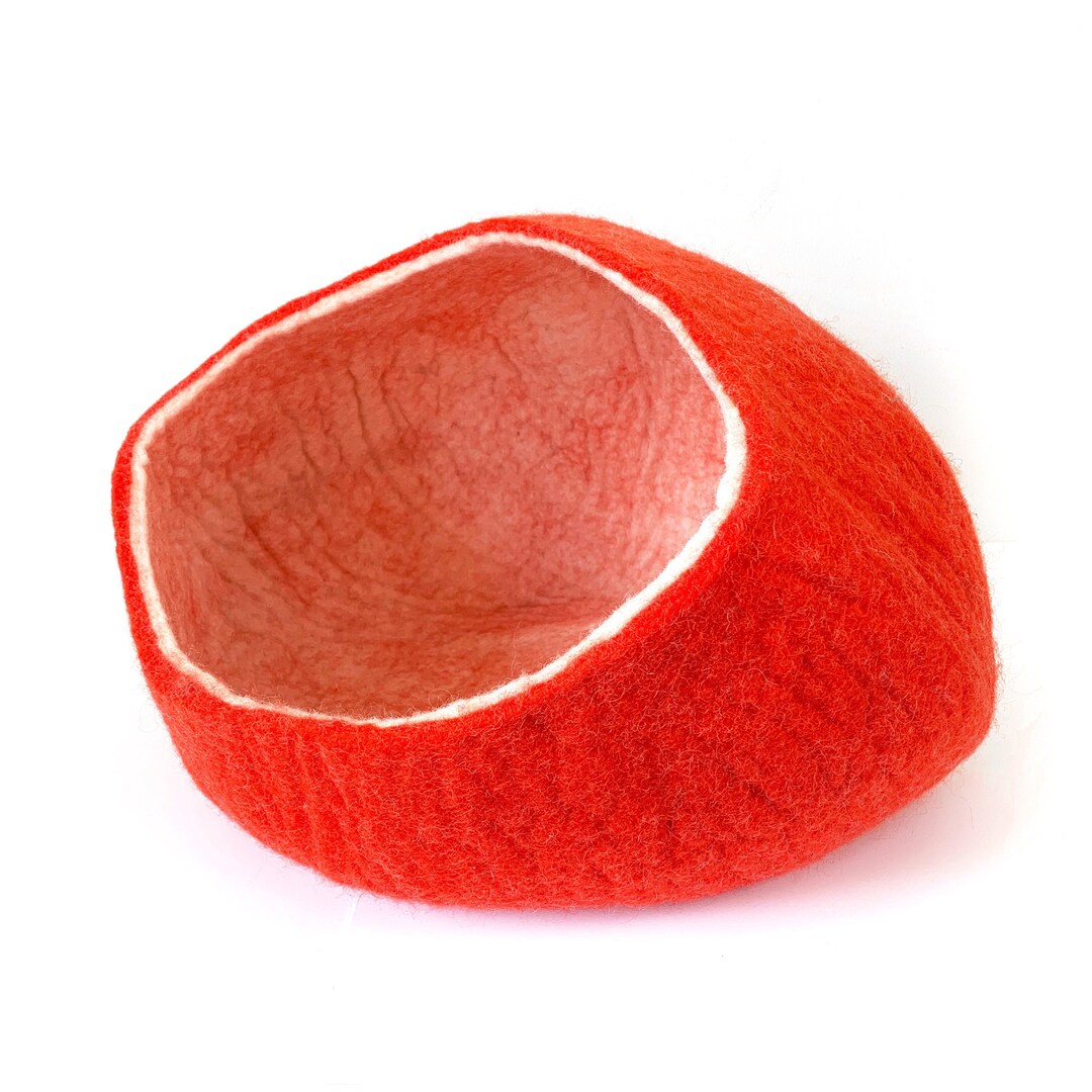Bright Red Wool Cat Cave Bed: Modern Hand-felted Cat Pod - Etsy