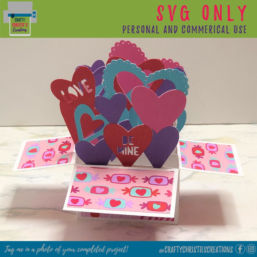 Heart Box Card SVG Valentine Card SVG 3D Valentines Day Card SVG ...
