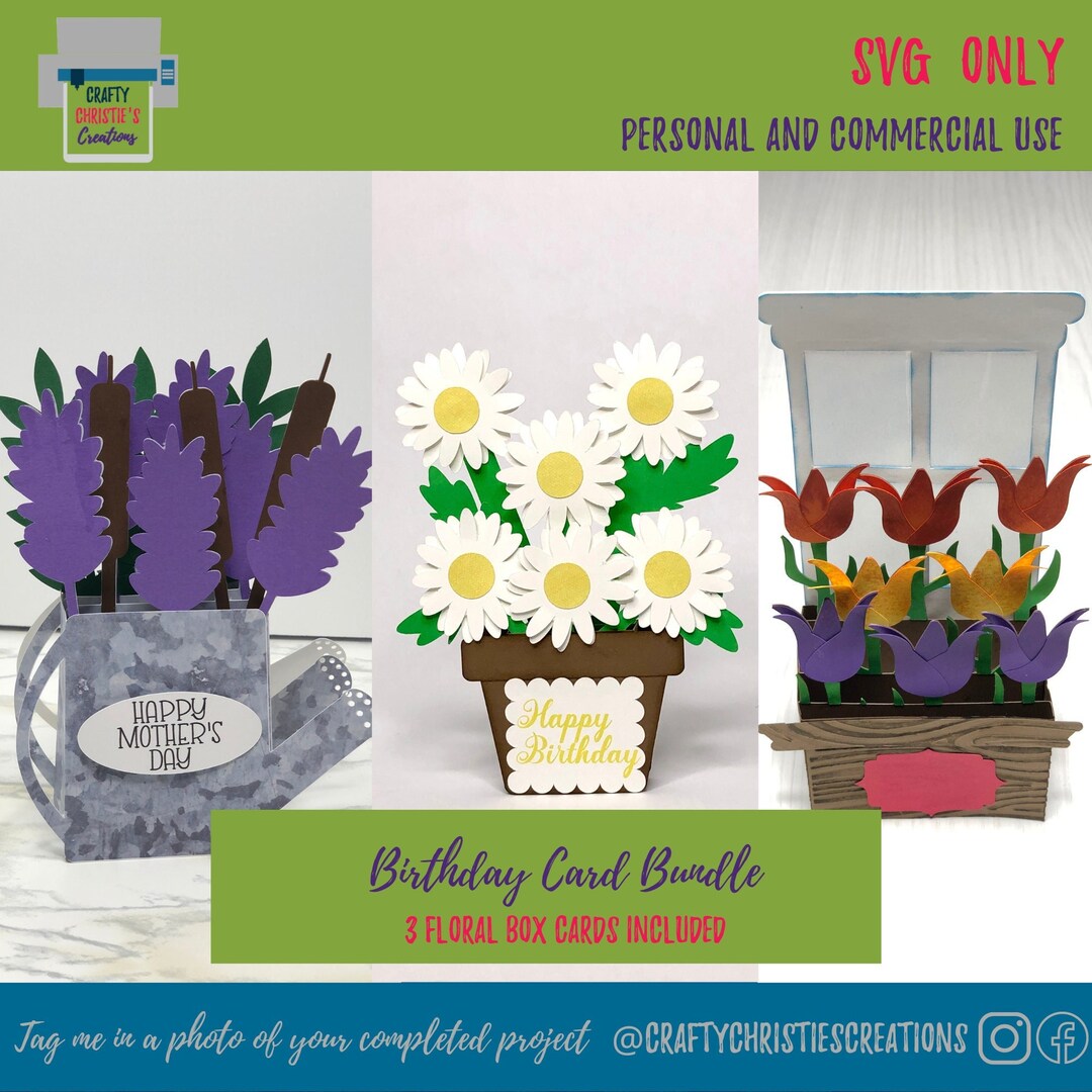 Flower Box Card Bundle SVG - Birthday Card Bundle SVG - Flower Bouquet ...