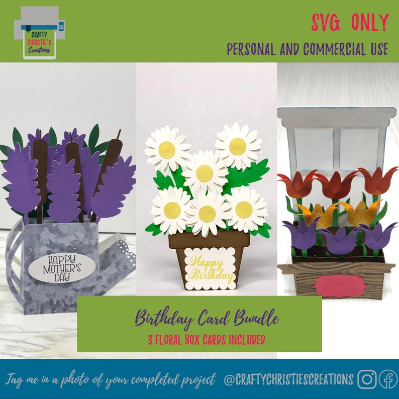 Flower Box Card Bundle SVG Birthday Card Bundle SVG Flower - Etsy