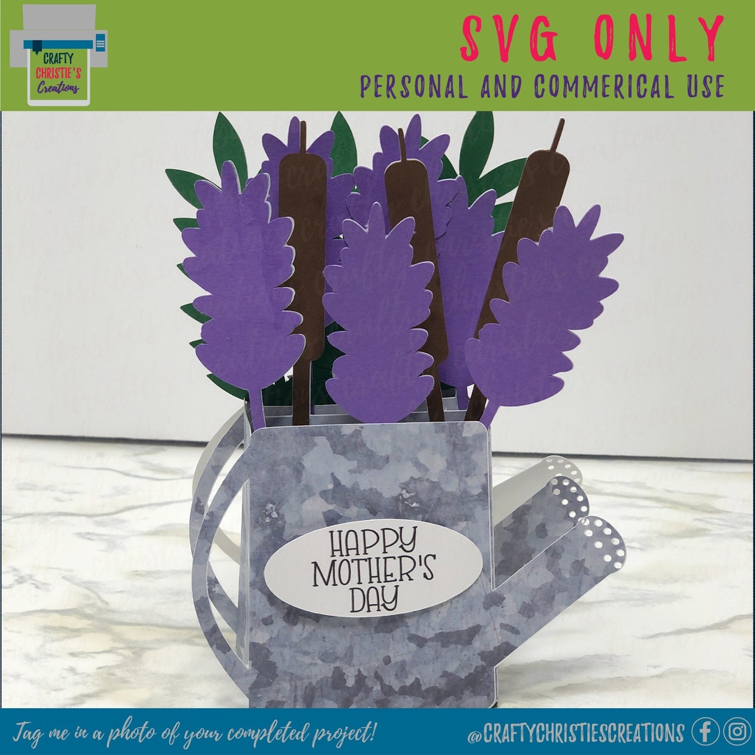 Watering Can Box Card SVG - Flower Pop up Card SVG - Flower Card ...