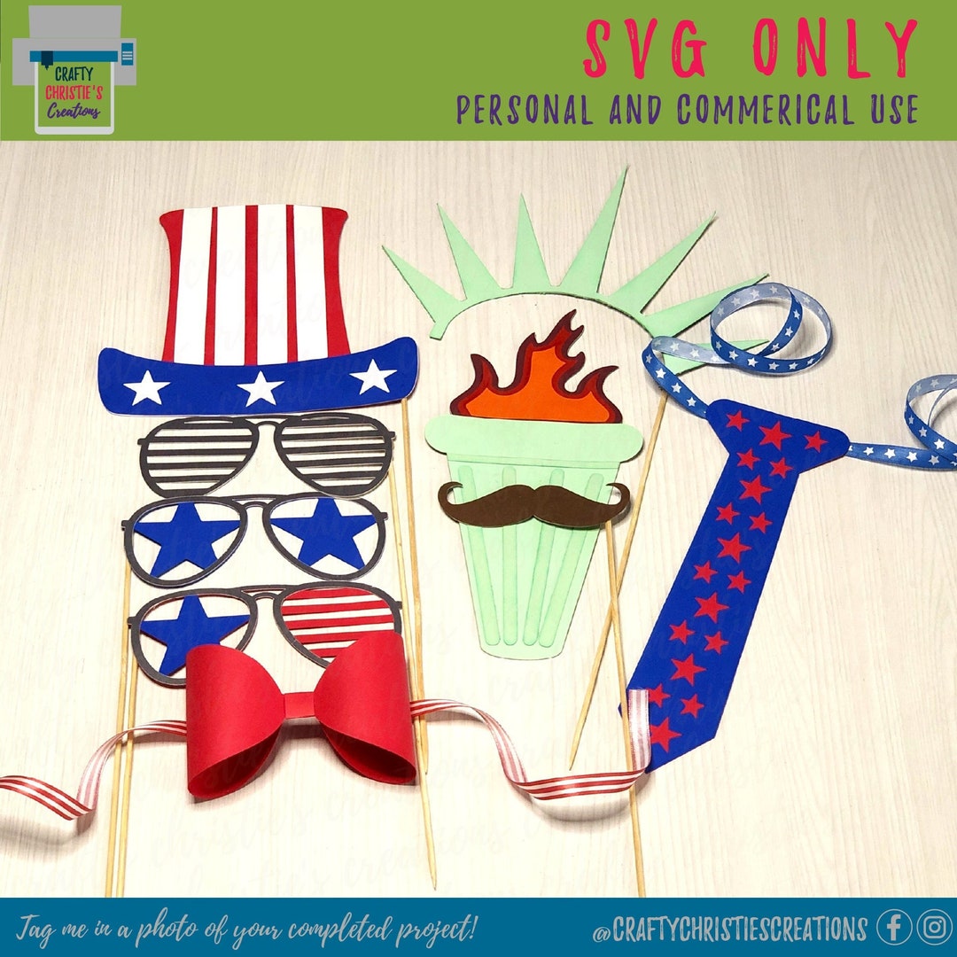 July 4th Photo Booth Props SVG - Independence Day Party Props ...