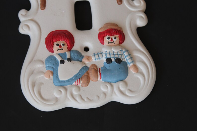 Raggedy Ann and Andy Switchplate, Vintage Ceramic Rag Doll Light Switch ...