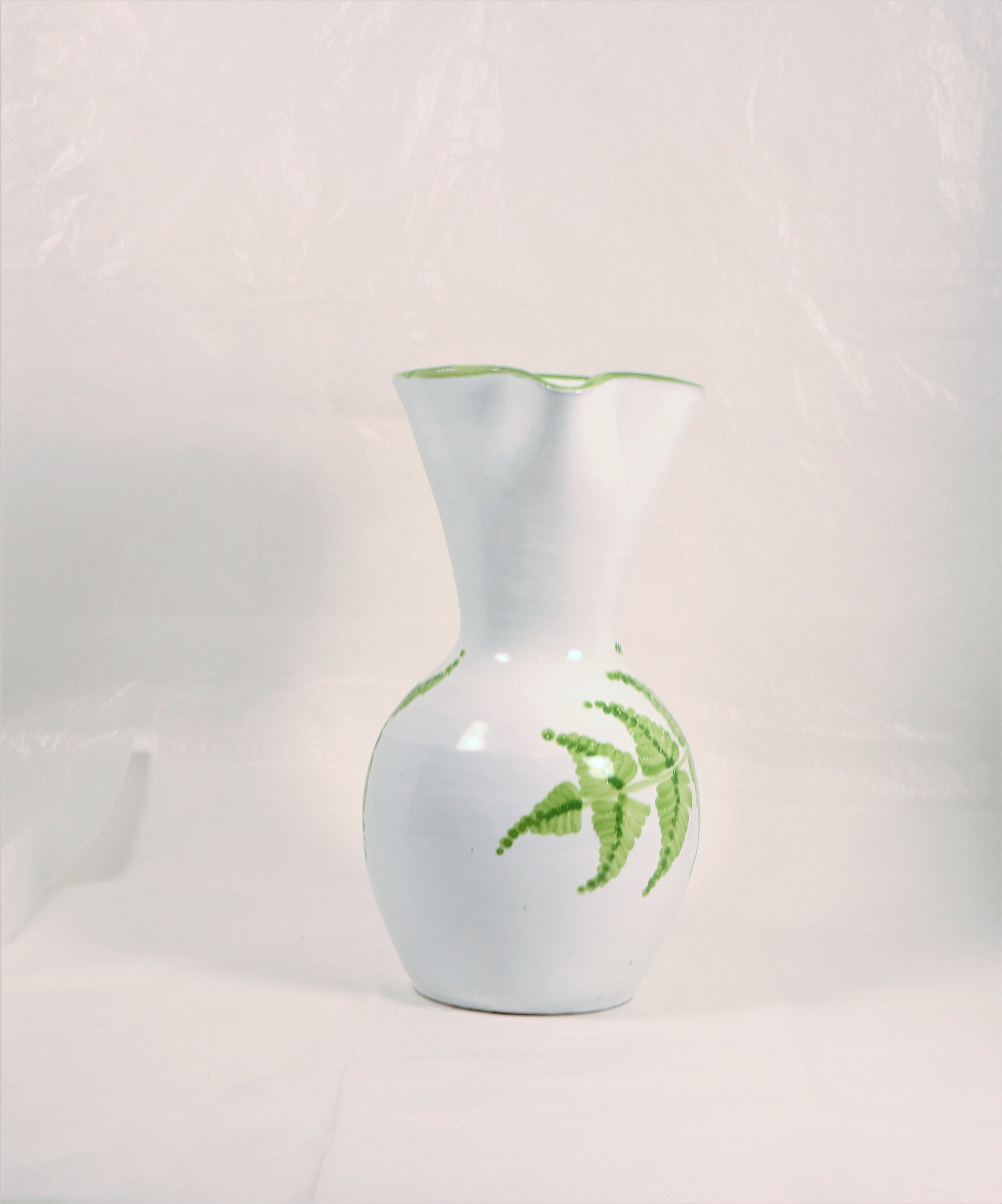Vintage Pottery Wine Carafe White Water Pitcher With a Green - Etsy