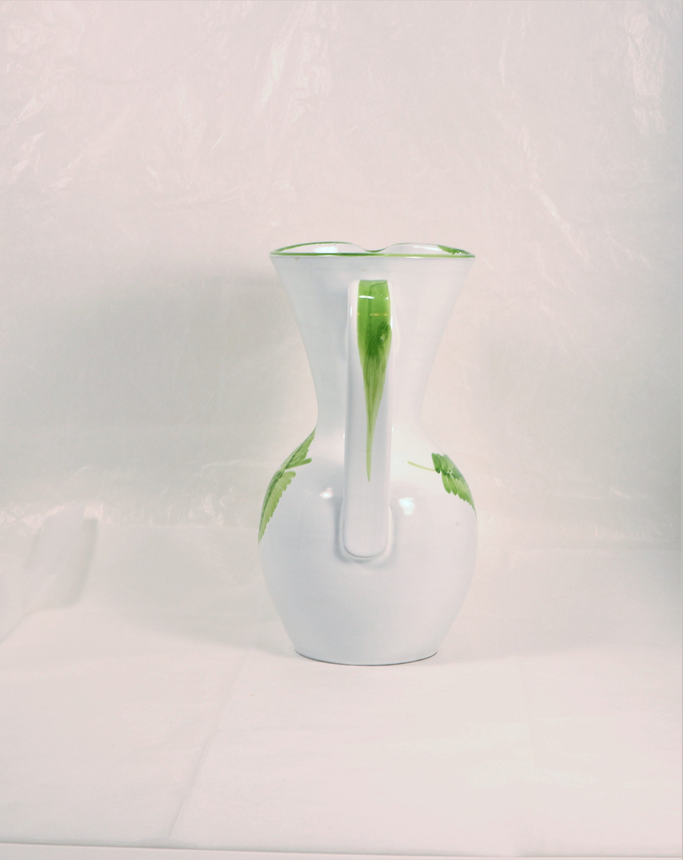Vintage Pottery Wine Carafe White Water Pitcher With a Green - Etsy