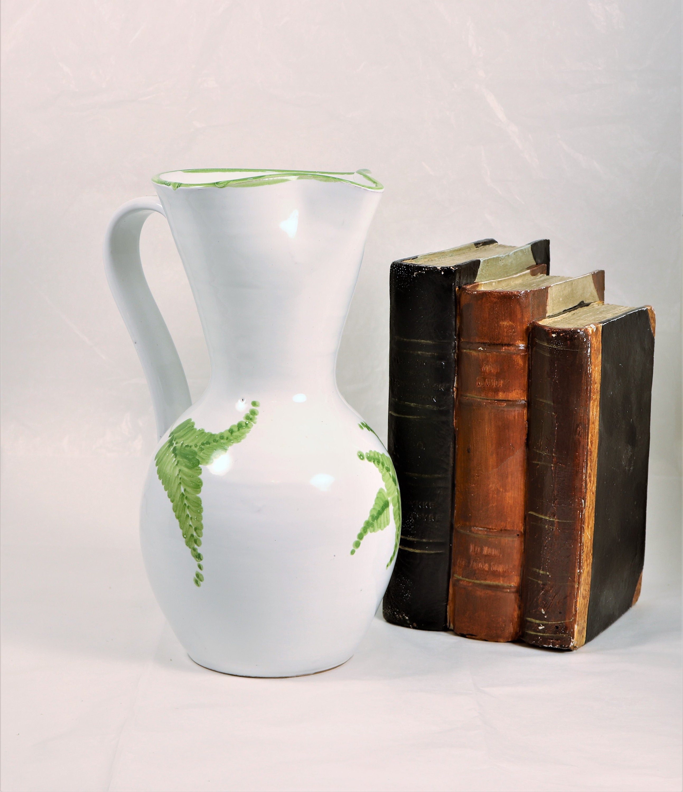 Vintage Pottery Wine Carafe White Water Pitcher With a Green - Etsy