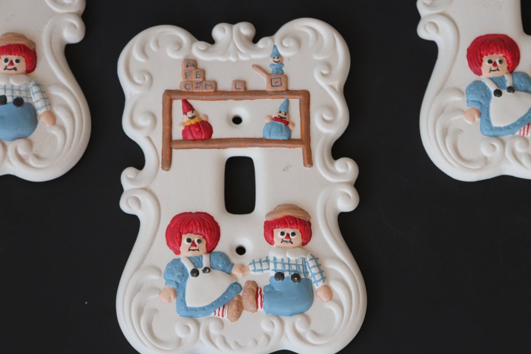 Raggedy Ann and Andy Switchplate, Vintage Ceramic Rag Doll Light Switch ...
