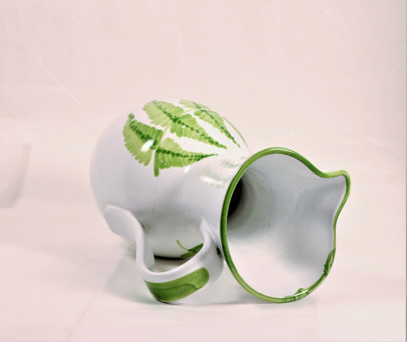 Vintage Pottery Wine Carafe White Water Pitcher With a Green - Etsy