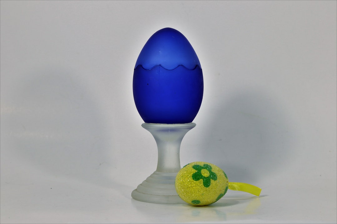 Vintage Egg Shaped Glass Trinket Dish Footed, Clear Glass Pedestal ...