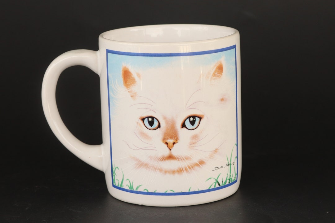 White Cat Coffee Mug White Cat Cup Vintage Message Mug - Etsy