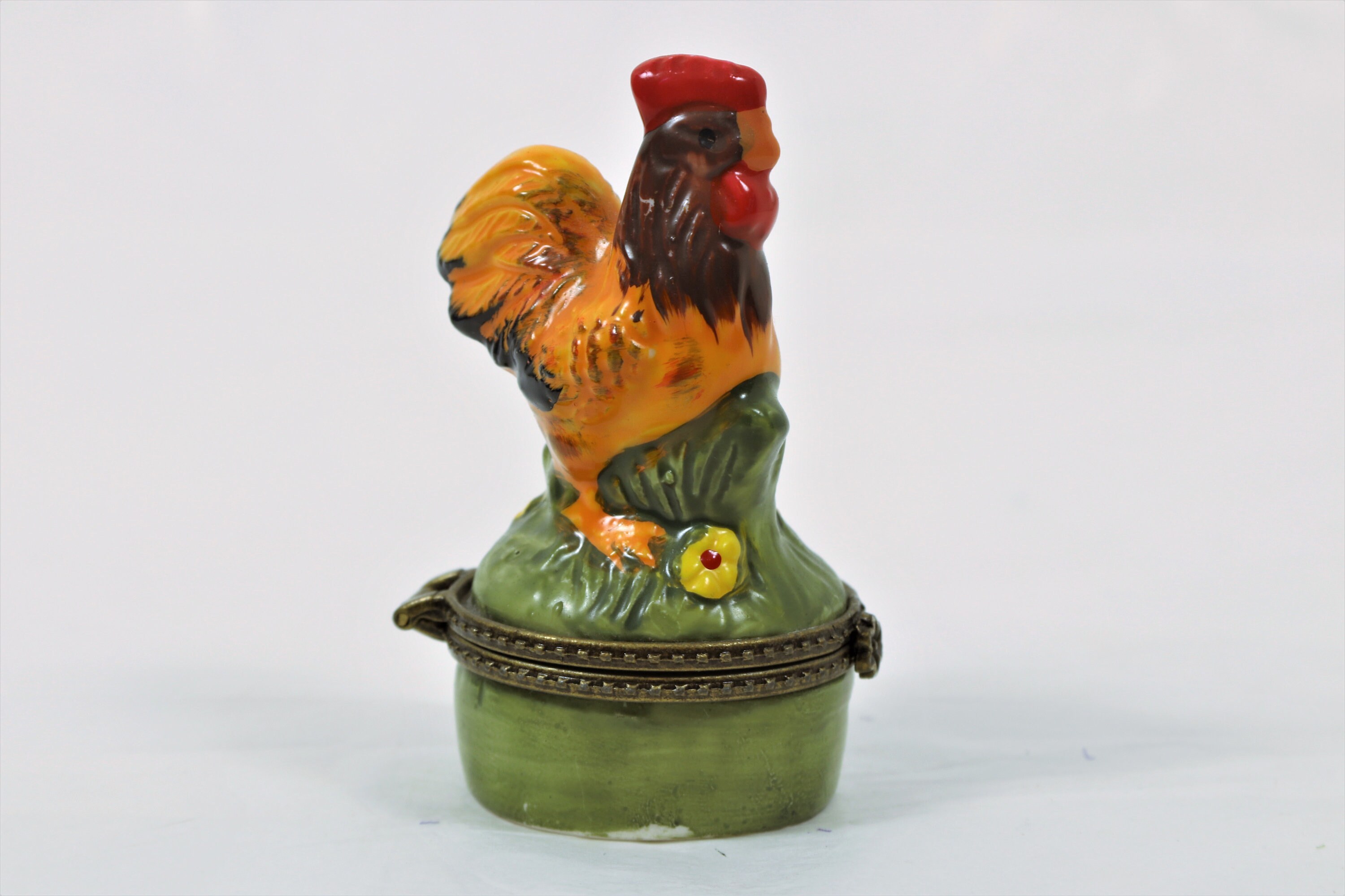 Vintage Trinket Box, Rooster Trinket Box, Orange Brown Rooster, Rooster ...