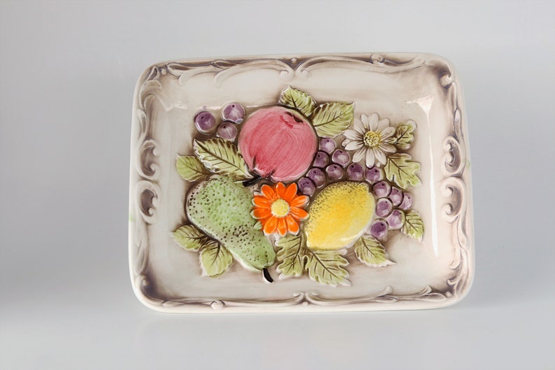 Vintage Fruit Tray Pedestal Plate Square With Fruit Raised | Etsy