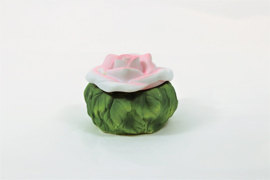 Rose Porcelain Trinket Box Pink Bisque Rose Vintage Ring - Etsy