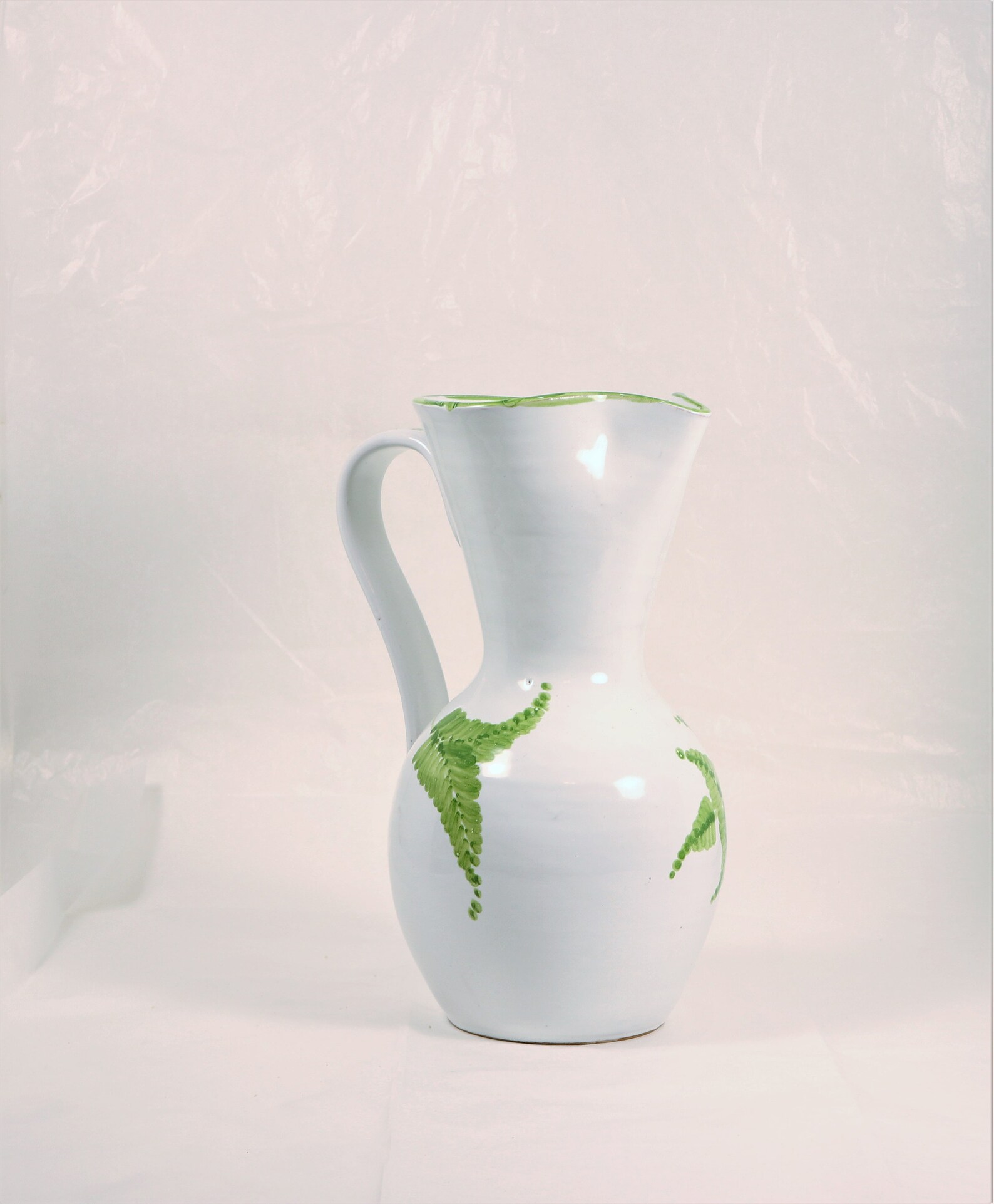 Vintage Pottery Wine Carafe White Water Pitcher With a Green - Etsy