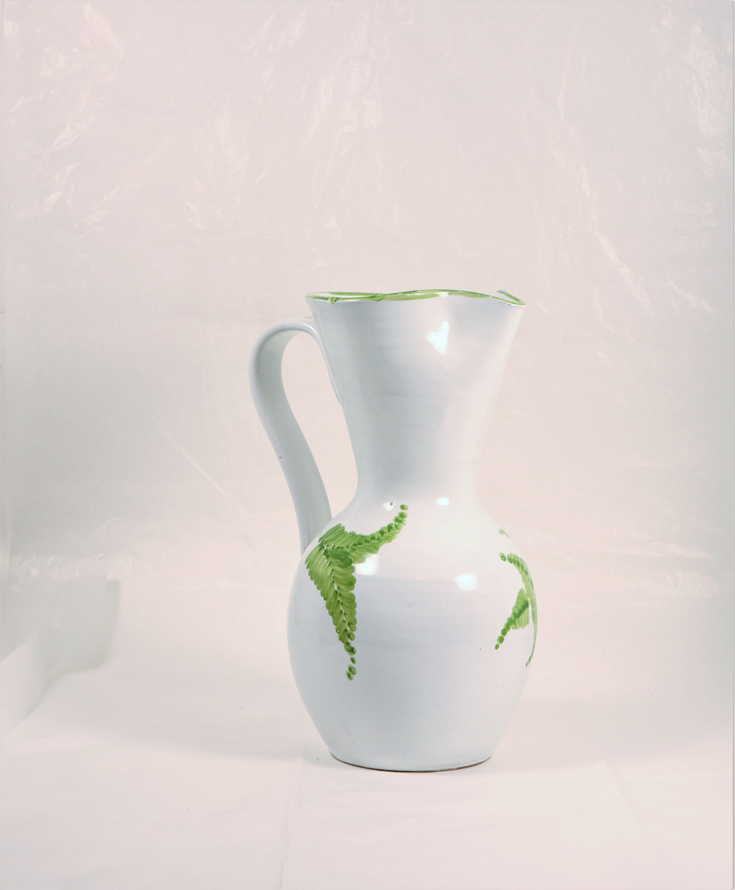 Vintage Pottery Wine Carafe White Water Pitcher With a Green - Etsy
