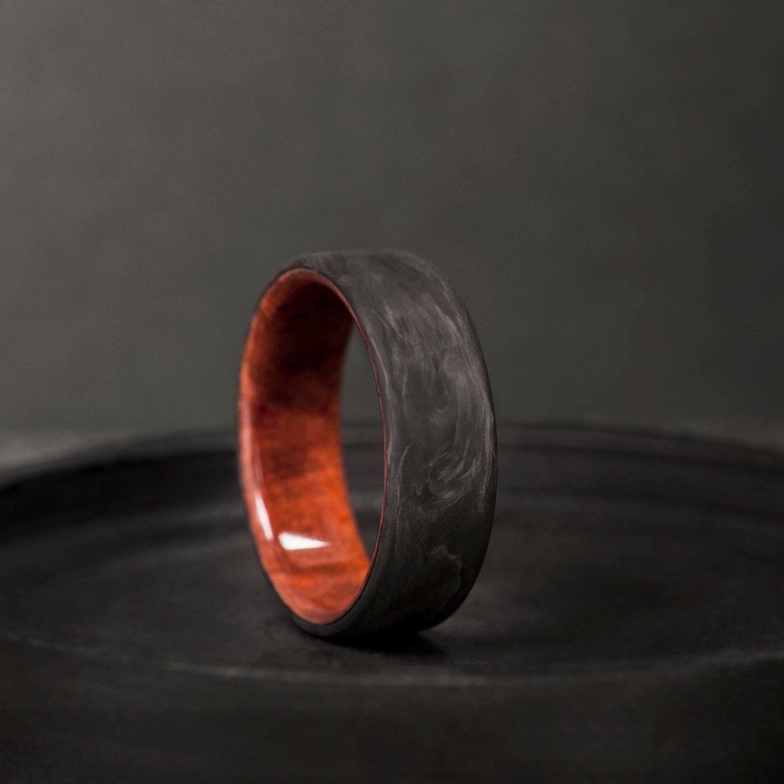 Forged Carbon Fiber & Redwood Mens Ring, Express 3-day US Shipping, Tax ...