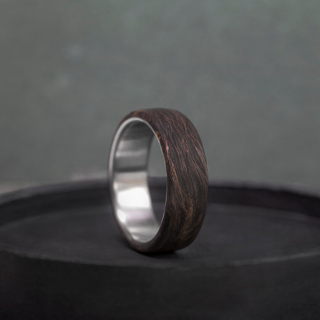Titanium Men Ring, Forged Carbon With Old Gold Flakes Band, Engagement ...