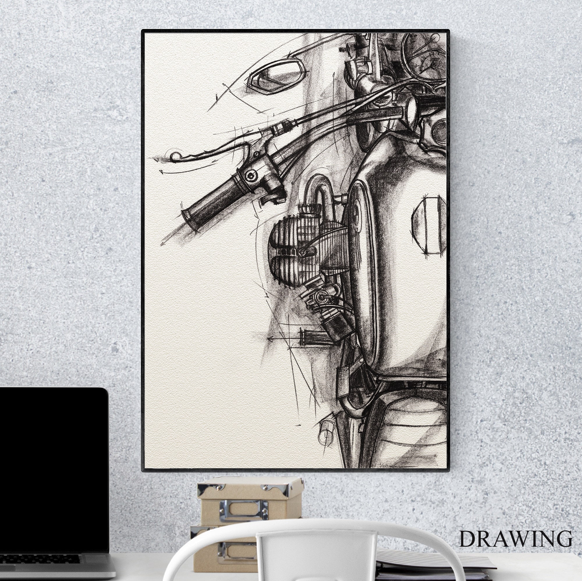 Digital Art Print in Chalk BMW Motorcycle Sketch Auto & | Etsy