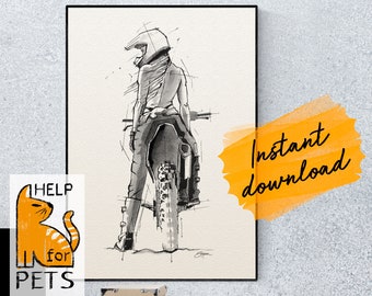 Motorcycle Girl Poster - Etsy