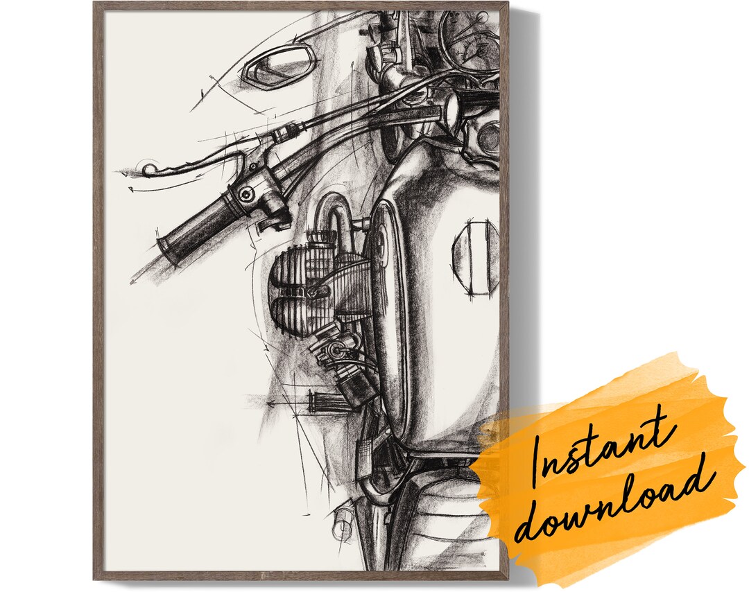 Digital Art Print in Chalk - BMW Motorcycle Sketch, Auto & Motorbike ...