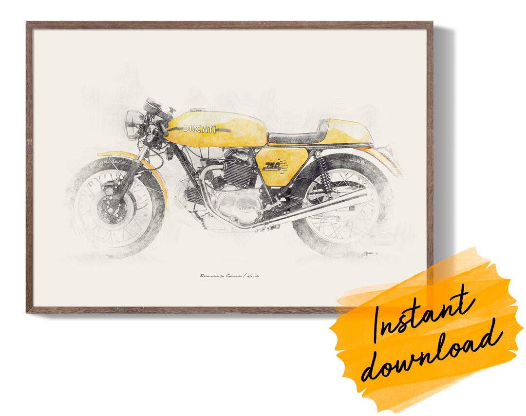 Digital Motorcycle Downloadable Artwork - Ducati 750 Sport Sketch ...