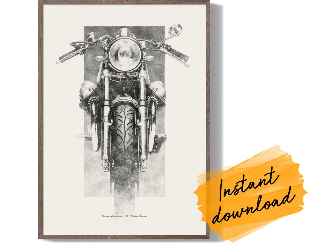 Digital Cafe Racer Downloadable Artwork - Moto Guzzi Motorcycle Sketch ...