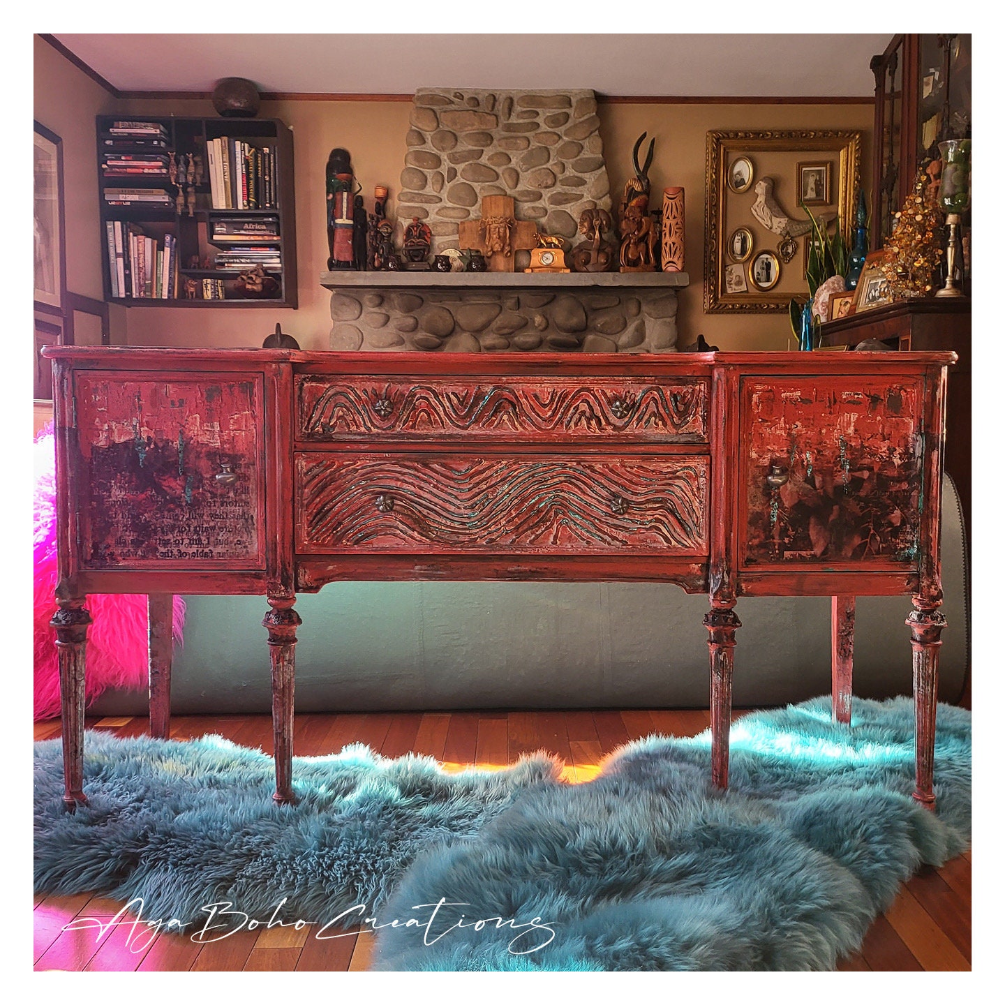 Funky Boho Decor Painted Buffet Buffet and Sideboards Buffet Cabinet ...