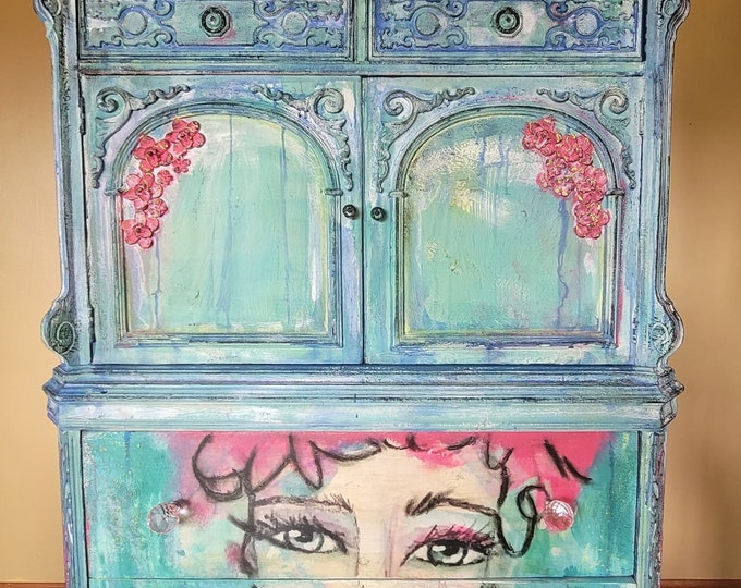 Mermaid Inspired Dresser - Vintage Hand Painted Dresser - Painted ...