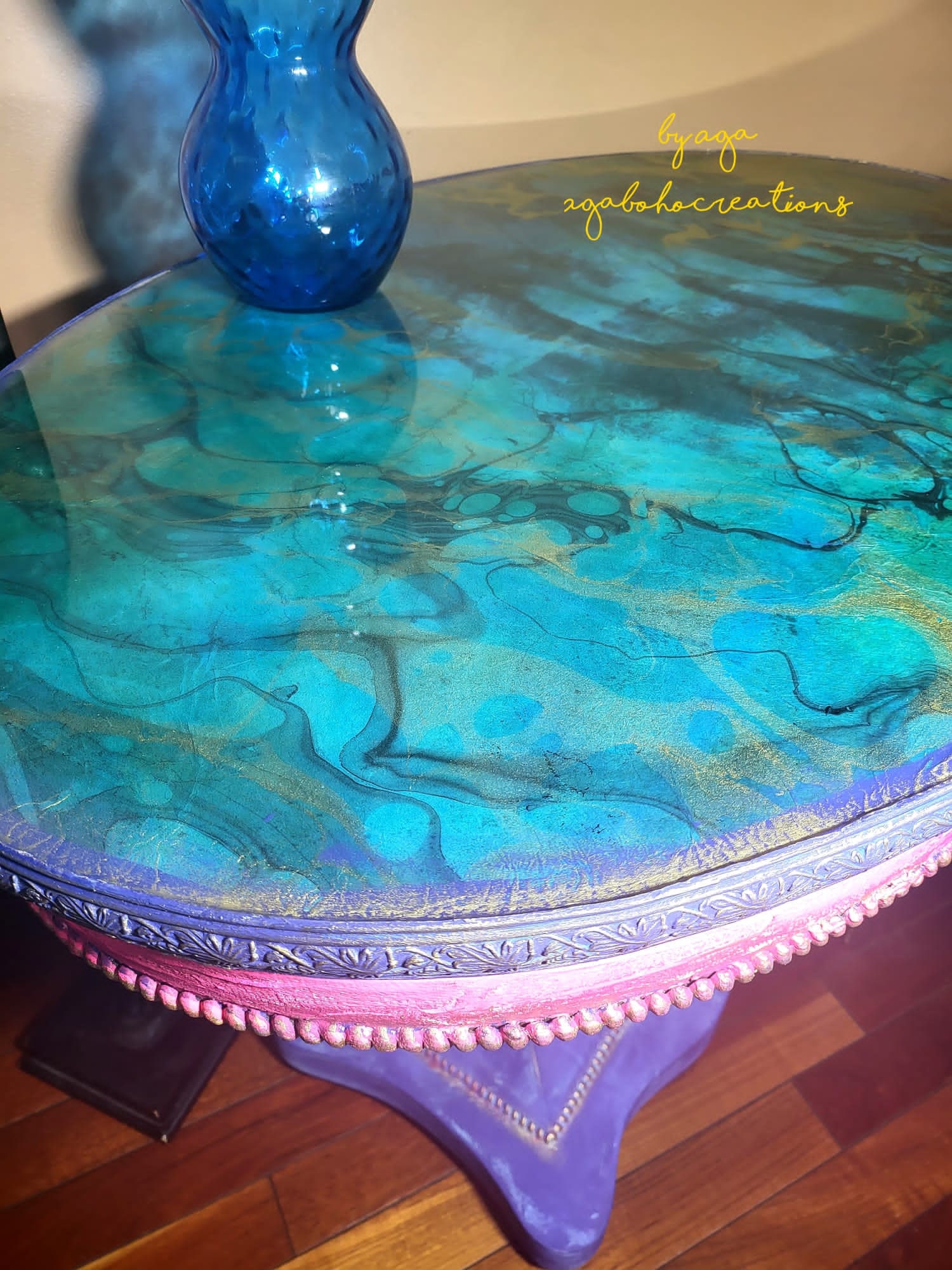 Blue Marble Table - Funky Decor - Boho Furniture Living Room - Bohemian ...