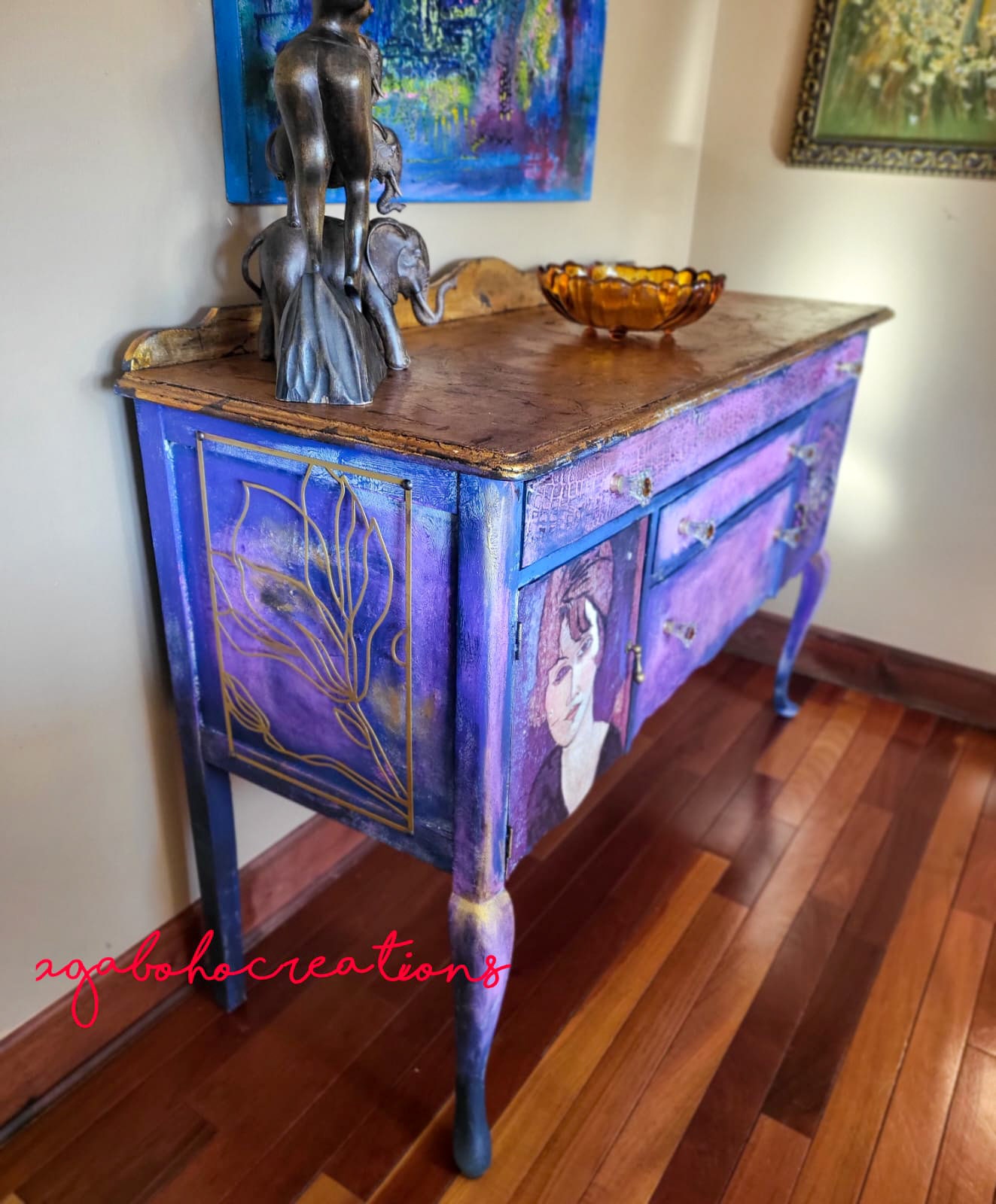Buffet Table, Buffet, Storage, Large Cabinet, Vintage Style, Purple and ...