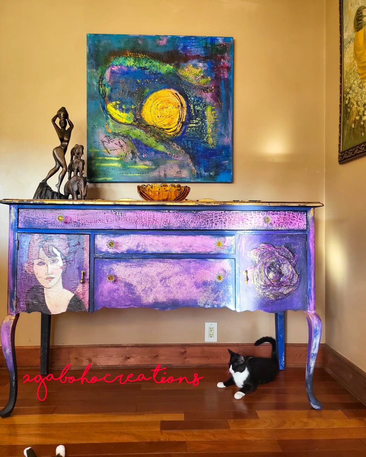 Buffet Table, Buffet, Storage, Large Cabinet, Vintage Style, Purple and ...