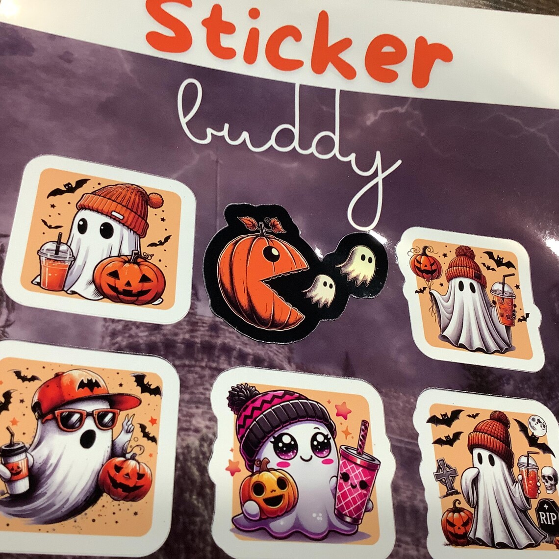 Cute Retro Ghost Sheet of 9 Stickers With Pacman Pumpkin and Coquette ...