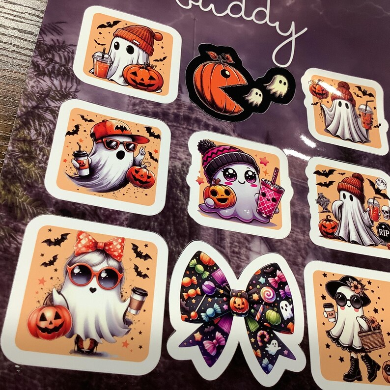 Cute Retro Ghost Sheet of 9 Stickers With Pacman Pumpkin and Coquette ...